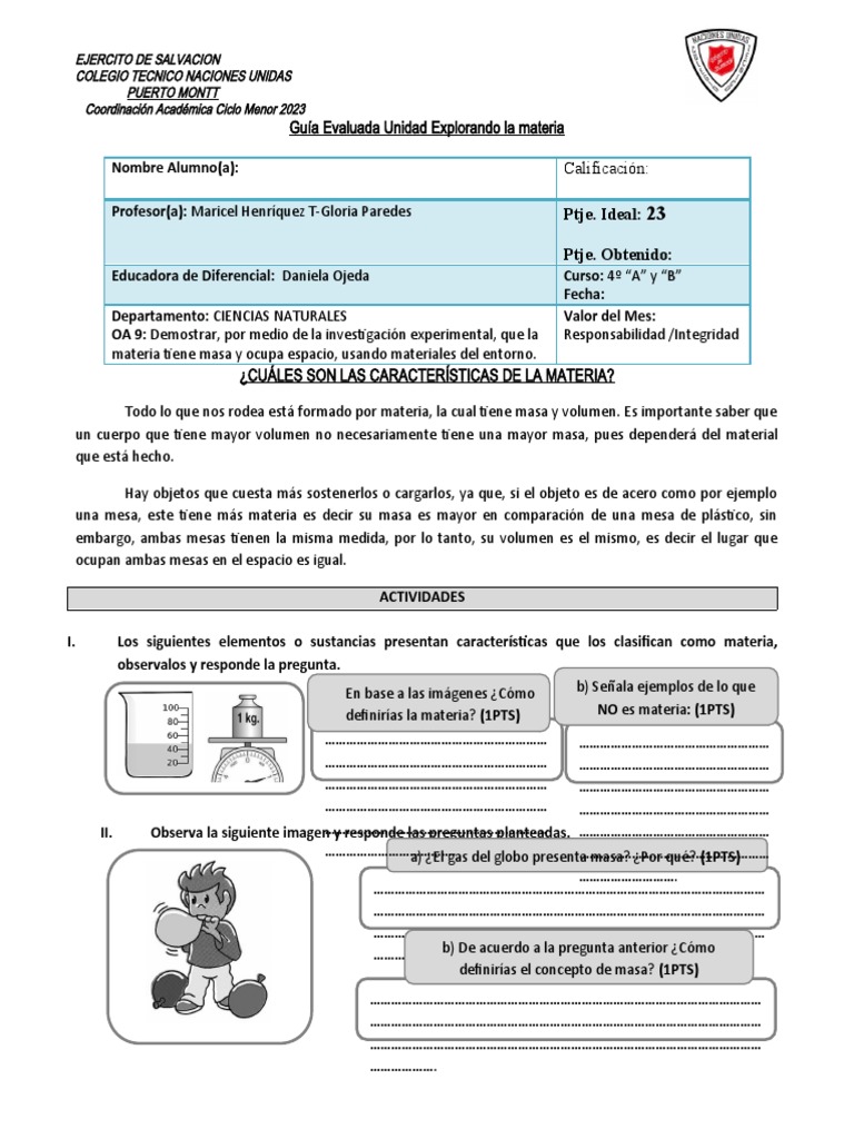 Guia Caracteristicas de La Materia Oa 9 | PDF | Importar | Volumen