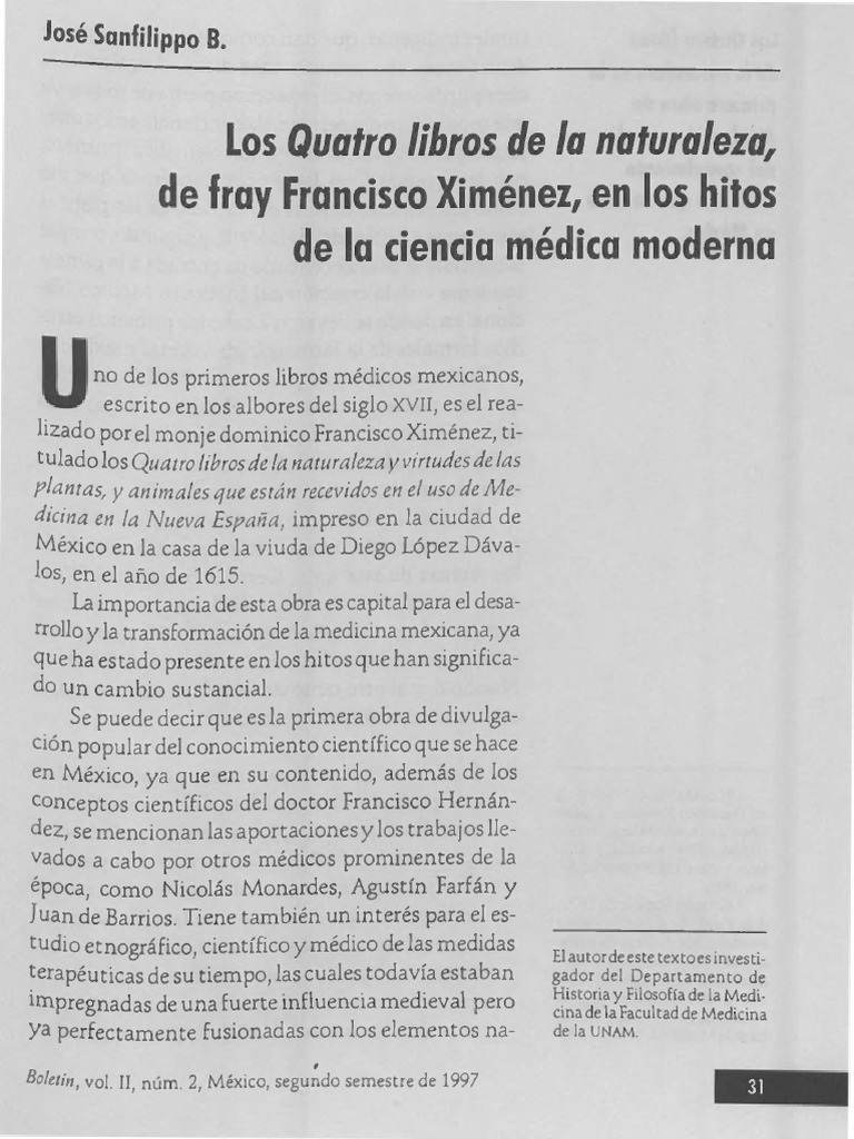 Los Cuatro Libros de La Nturaleza, Francisco Ximenez | PDF