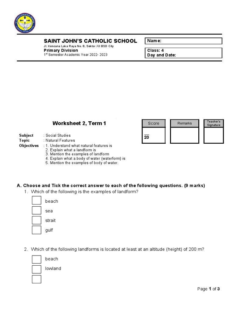 Grade 4 Landforms Worksheet | PDF | Mountains | Plateau