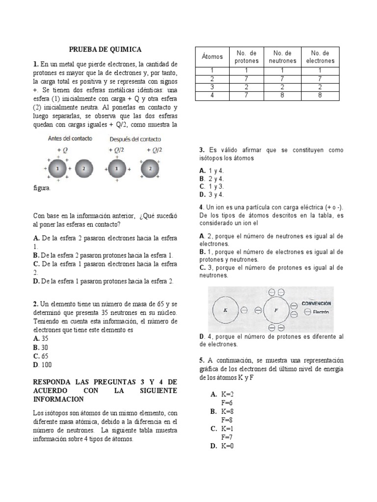 Prueba de Quimica # 1 | PDF | Átomos | Electrón