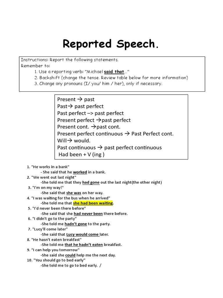 Reported Speech - Exercise | PDF Reported Speech - Exercise | PDF