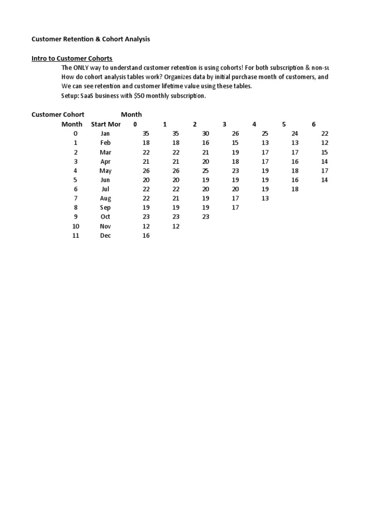 Customer Retention & Cohort Analysis Intro To Customer Cohorts | PDF