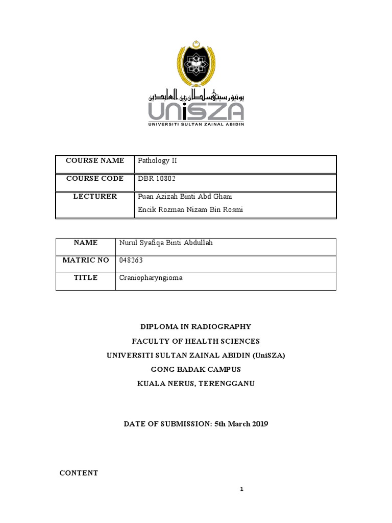 Course Name Course Code Lecturer: Pathology II DBR 10802 Puan Azizah Binti Abd Ghani Encik ...