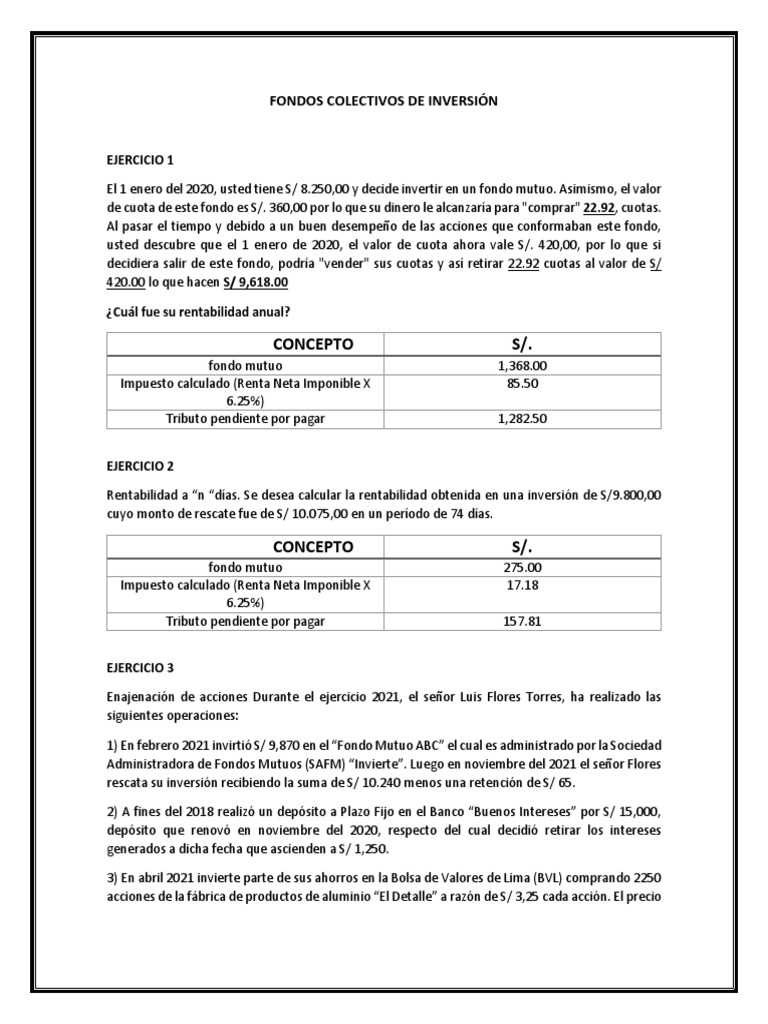 Ejercicios de Fondo de Inversiones | PDF | Fondo de inversión | Economias