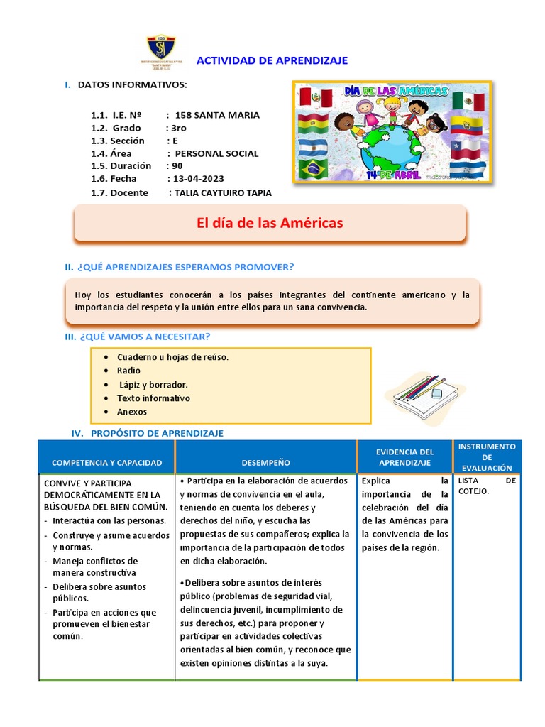 Actividad sobre el Día de las Américas | PDF | Evaluación | Américas