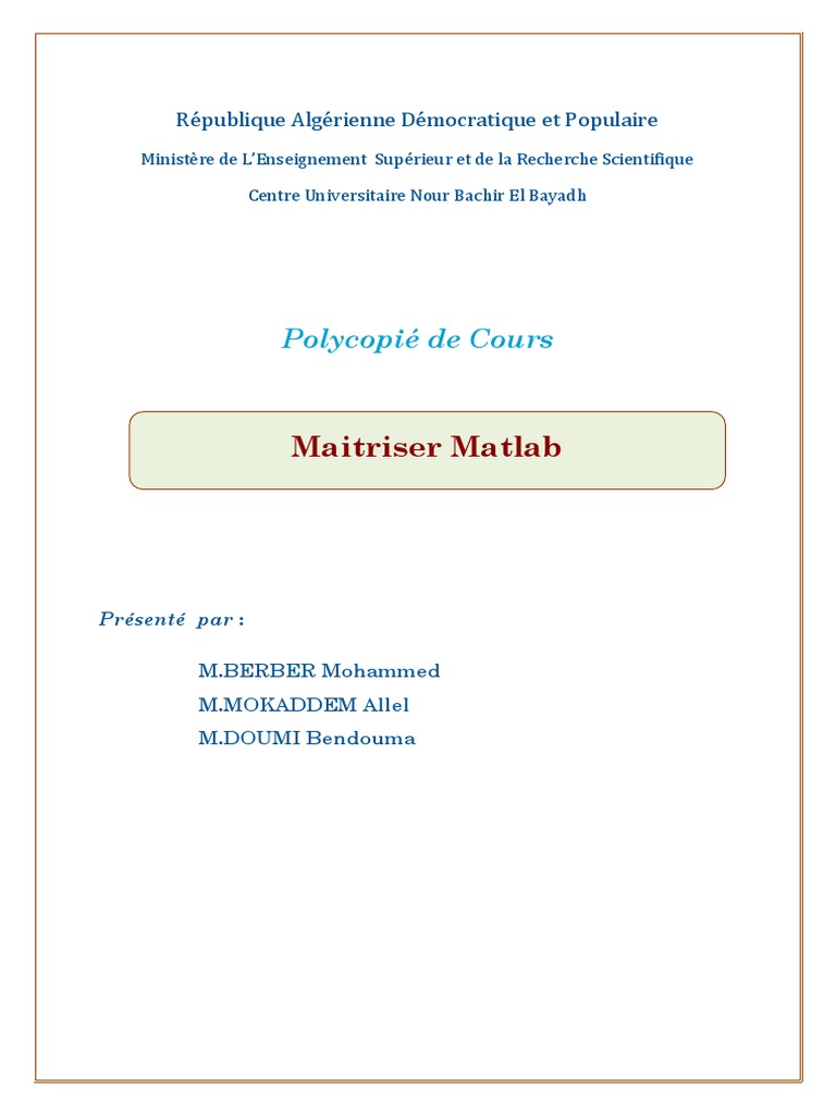 Cours Maitriser Matlab1 | PDF
