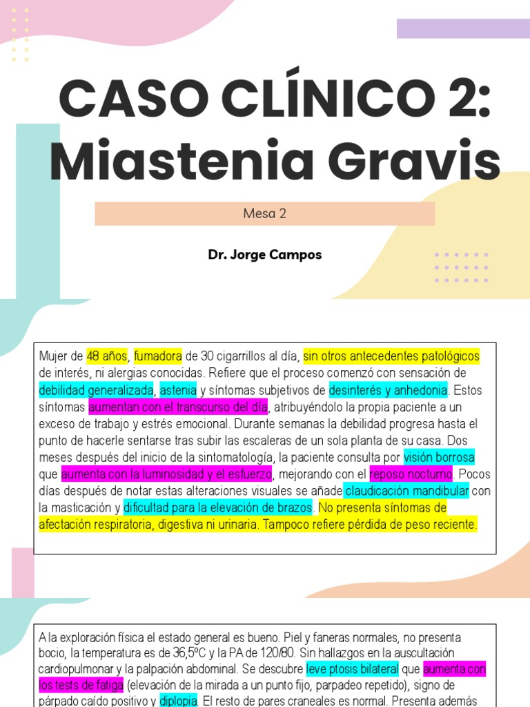 Miastenia Gravis: Caso Clínico y Tratamientos | PDF | Célula T | Músculo