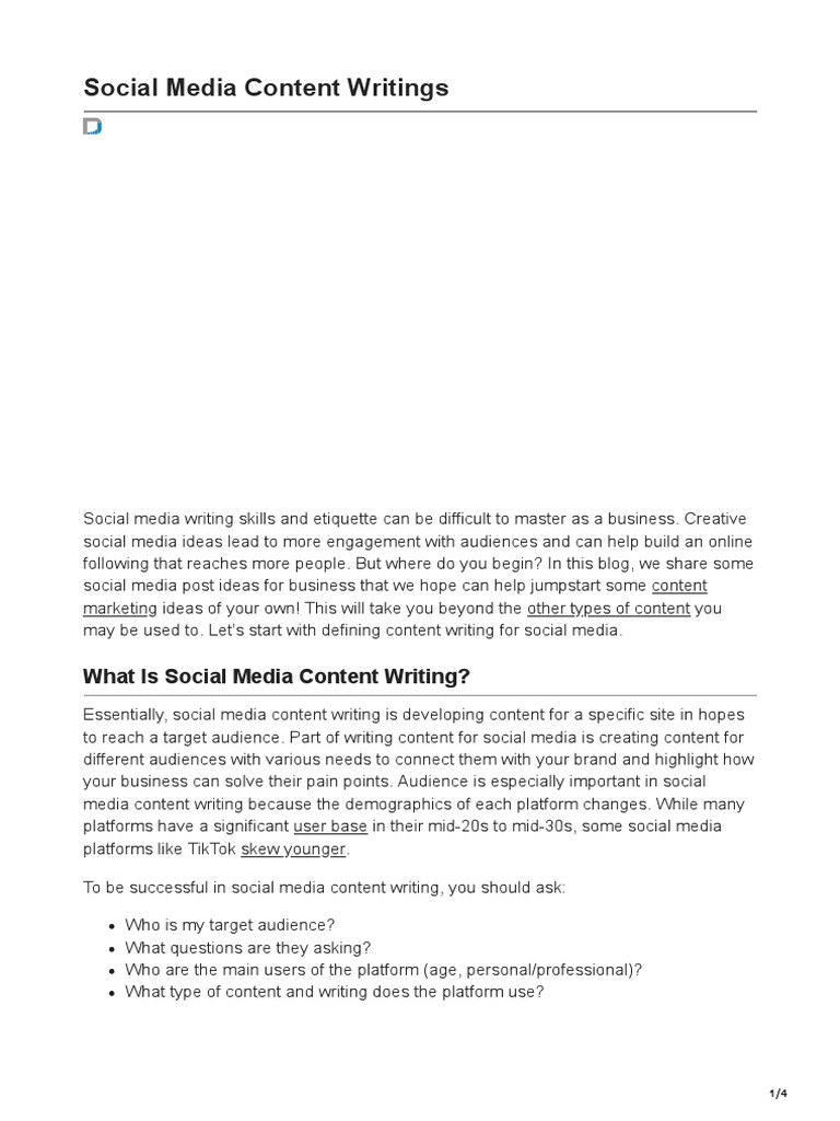 Social Media Content Writing Examples | PDF