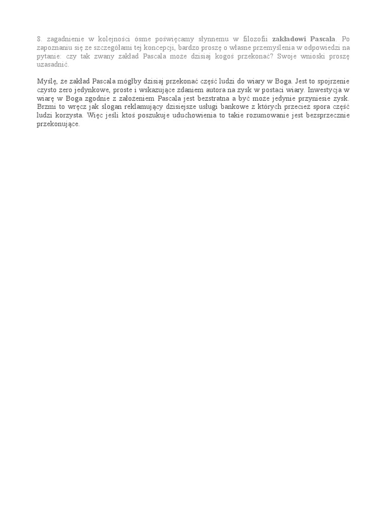 Temat 8 - Czy Zakład Pascala Jest Przekonujący? | PDF