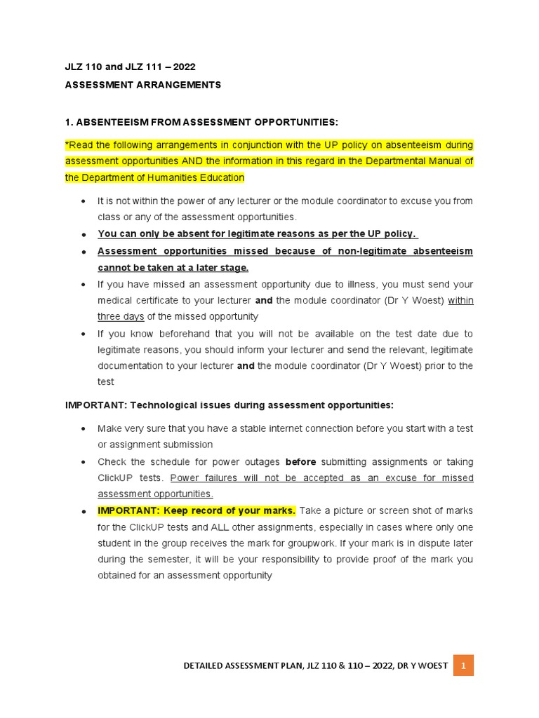 AMENDED-JLZ Detailed Assessment Plan-2022 | PDF