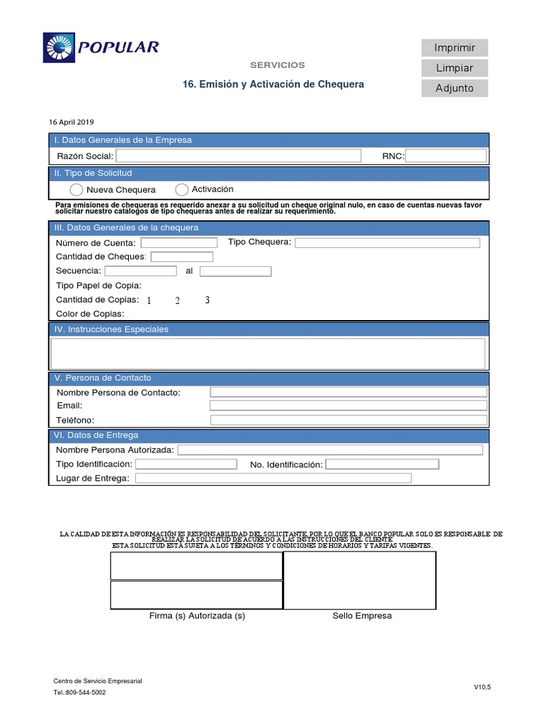Emisión y Activación de Chequera | PDF