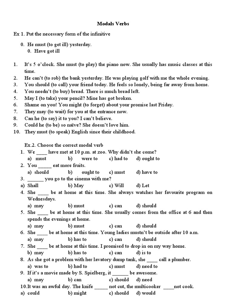 Unit 7. Modal Verbs Ex 1-2 | PDF