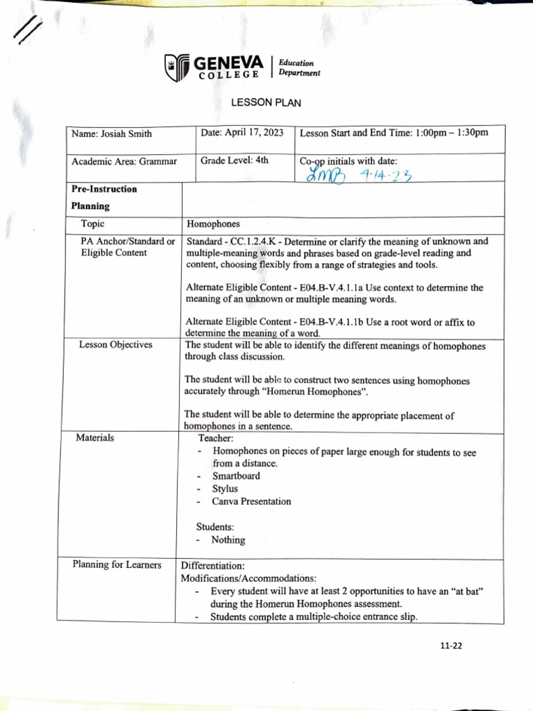 Homerun Homophones Lesson Plan | PDF | Lesson Plan | Cognition