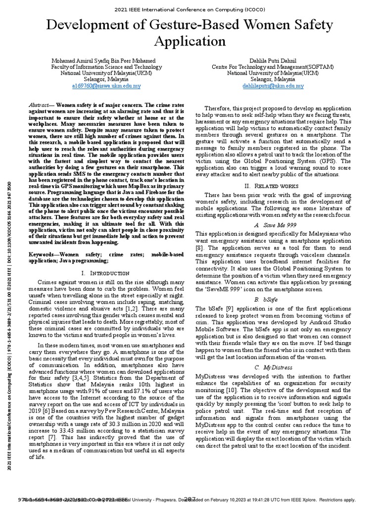 Development of Gesture-Based Women Safety Application | PDF
