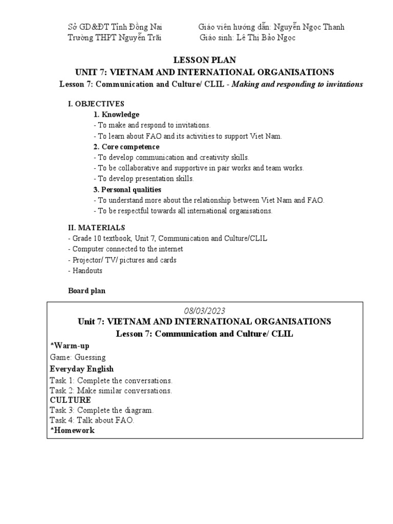 Giáo án tiếng anh 10 - global success - unit 7 - CILI | PDF | Food And ...