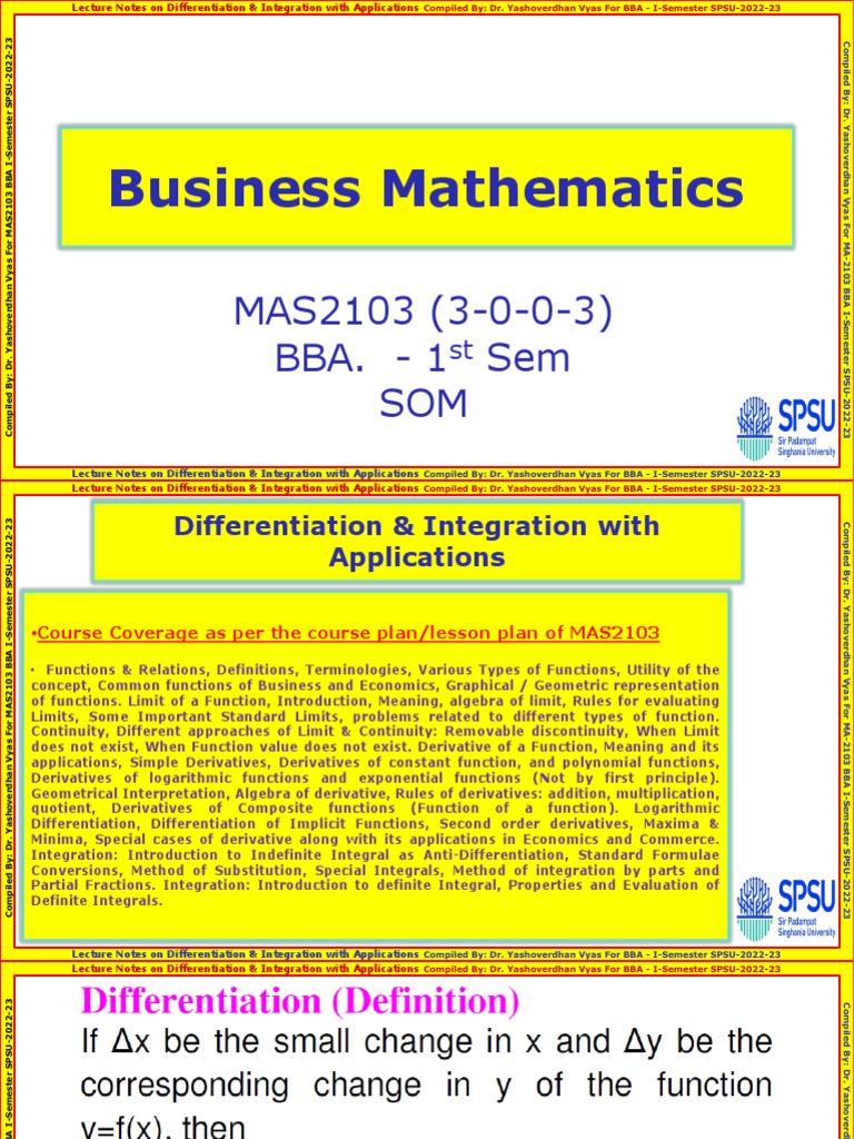 12z. Differentiation Integration With Applications BBA-I Sem 2022 Batch ... 12z. Differentiation Integration With Applications BBA-I Sem 2022 Batch ...