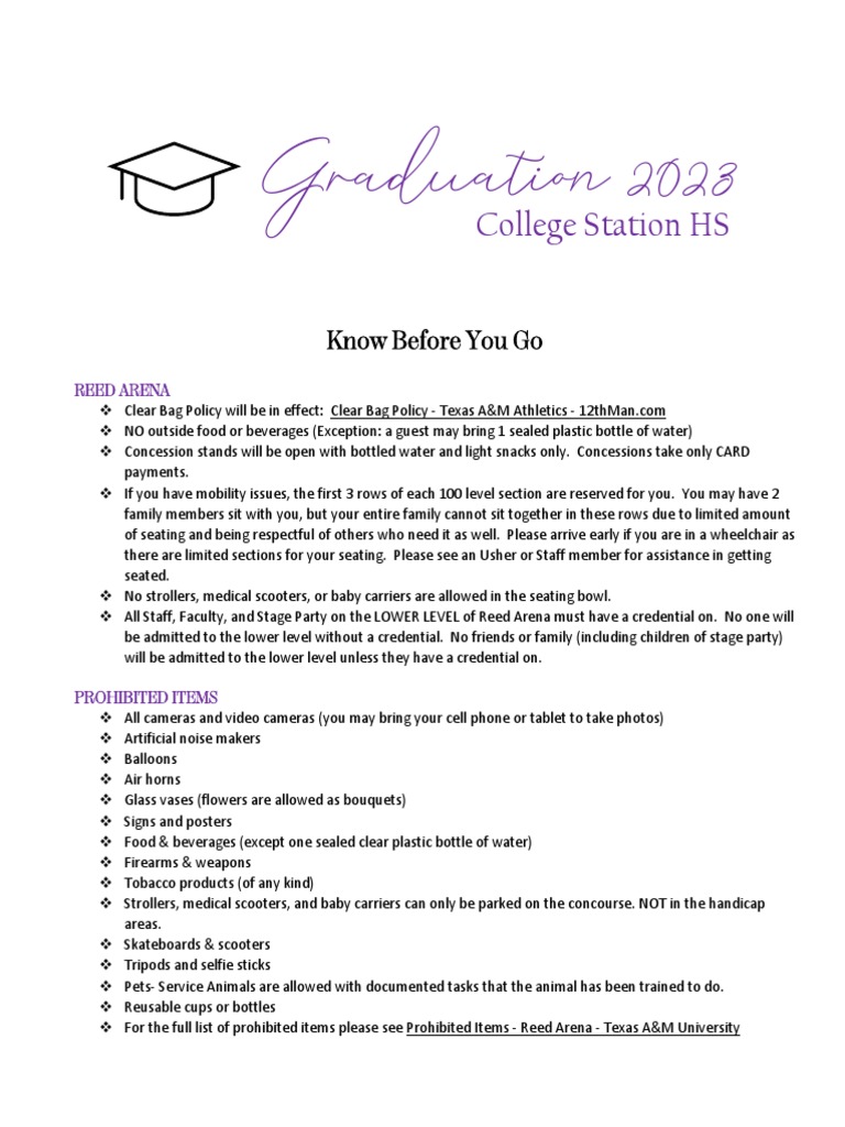 Cshs Graduation 2023 - Know Before You Go | PDF