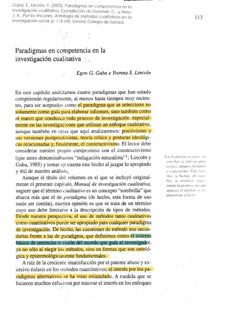 Guba y Lincoln. Paradigmas en Competición... | PDF