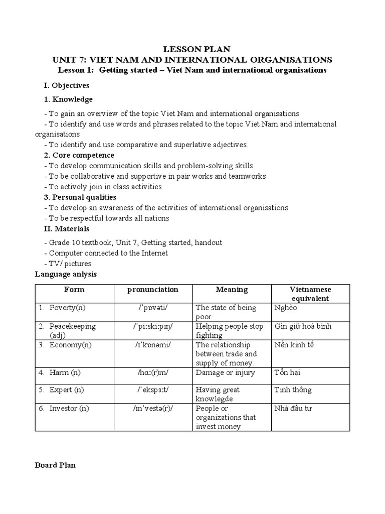 Lesson Plan Unit 7: Viet Nam and International Organisations | PDF ...