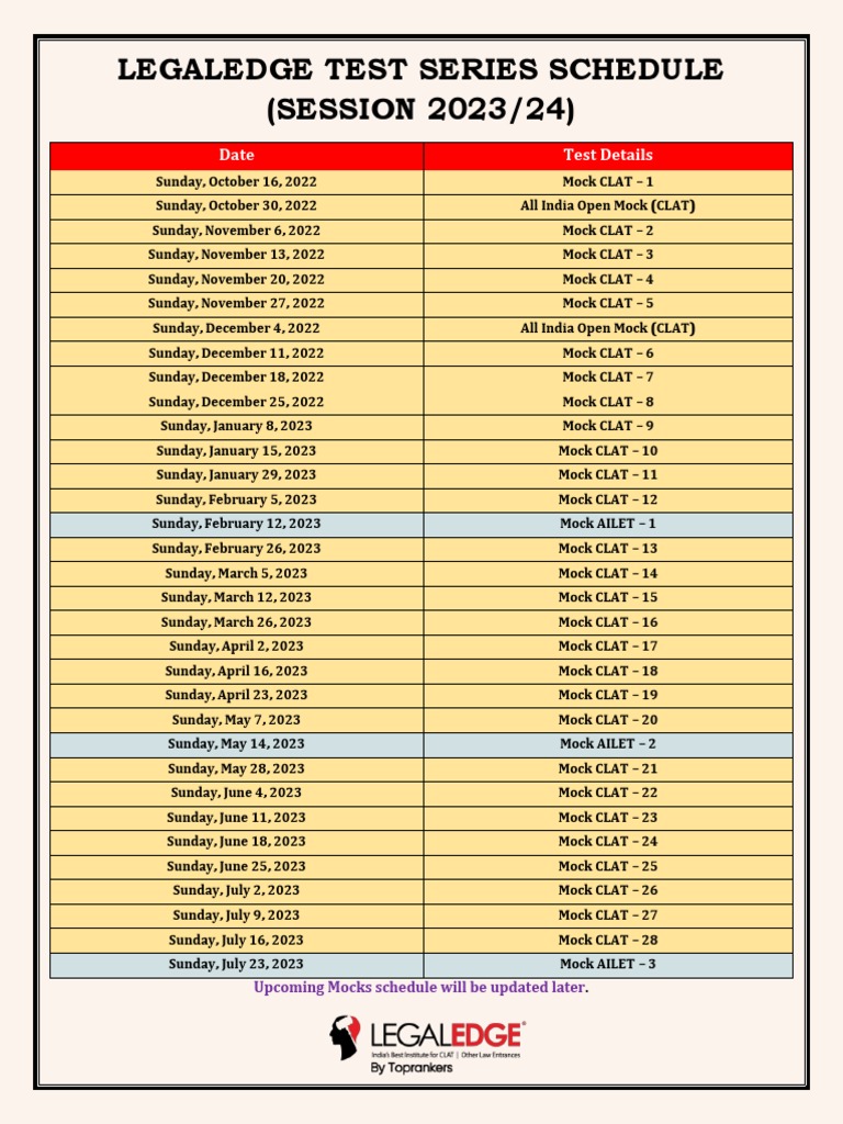 Legaledge Test Series Schedule Session 2023 24 Updated 026ec0a27a4c1 | PDF