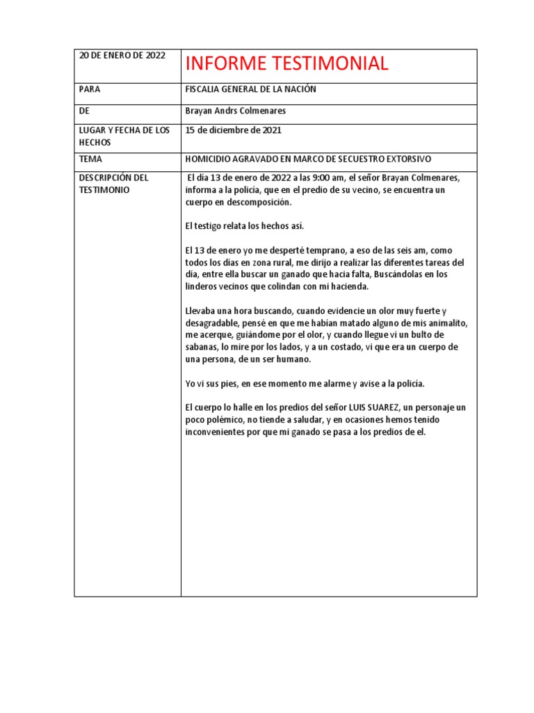Informe Testimonial | PDF