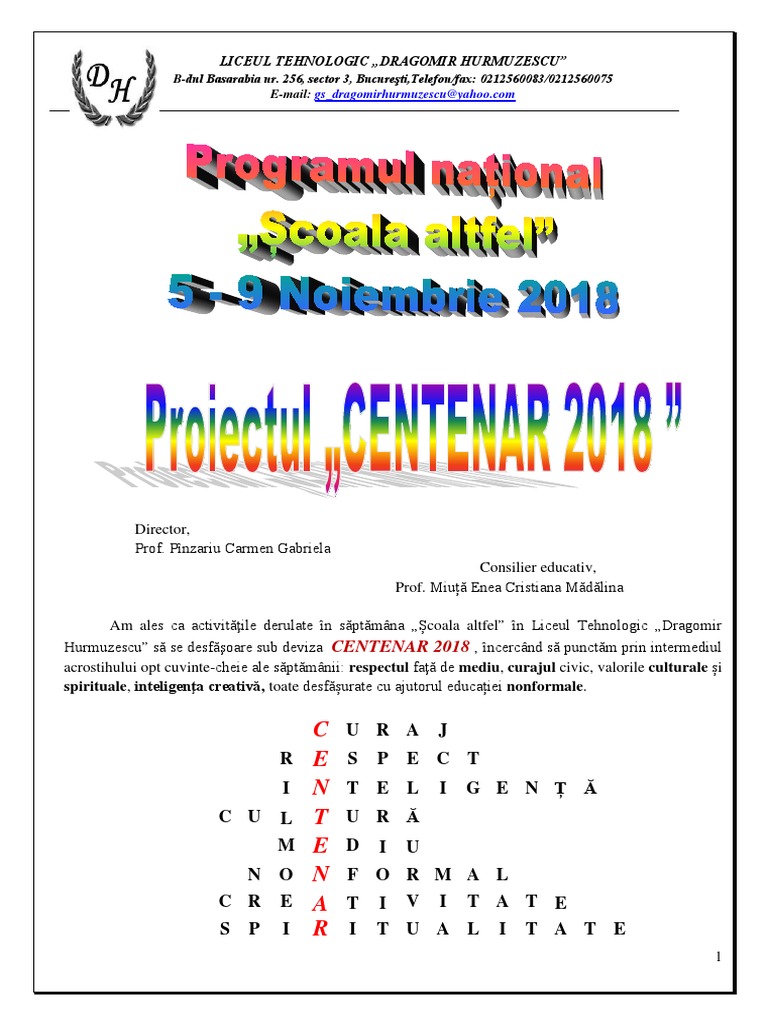 Proiect Scoala Altfel 2019 - Hurmuzescu | PDF