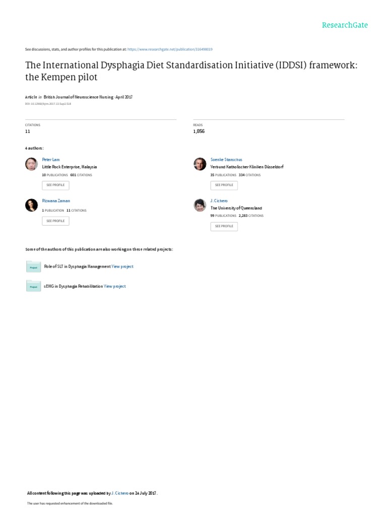 The International Dysphagia Diet Standardisation Initiative (IDDSI ...