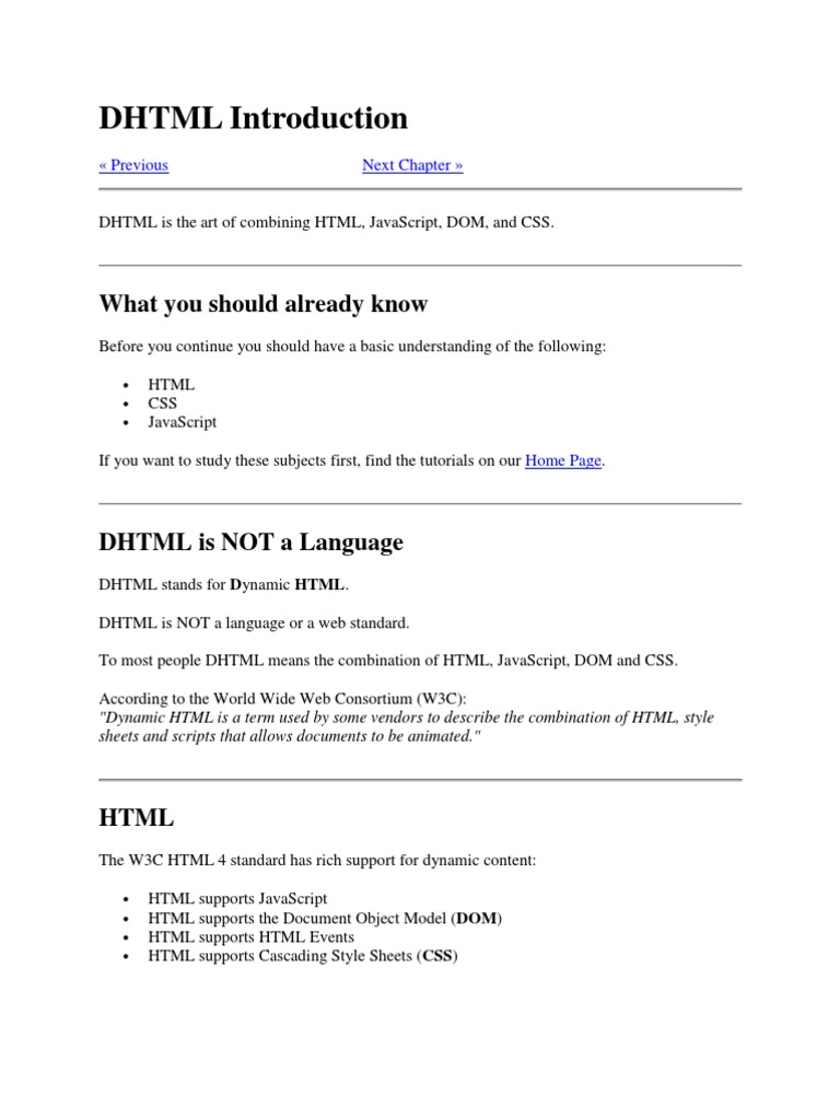 Dhtml Tutorial W3c Download Free Pdf Dynamic Html Document Object Model