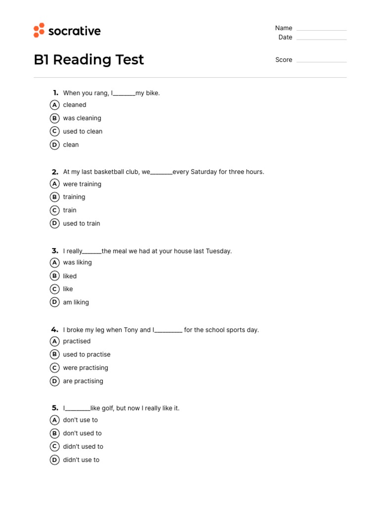 B1 Reading Test: A B C D | PDF | Transport