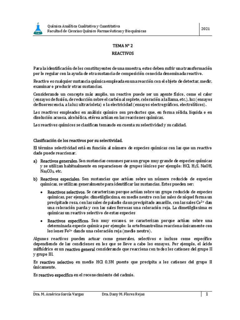 Tema 2. Reactivos | PDF | Reactivo | Sal (química)