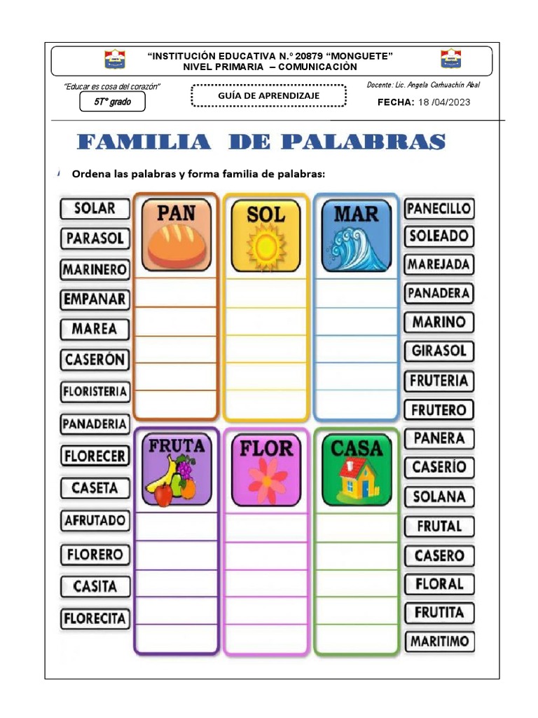 Familia De Palabras Para Trabajar – WYCK