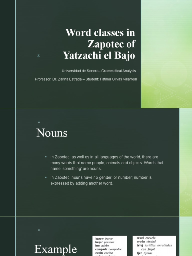 Word Classes Zapotec | PDF