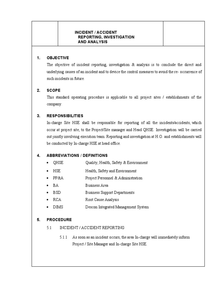 HSE Procedures Incident & Accident Reporting, Investigation & Analysis ...