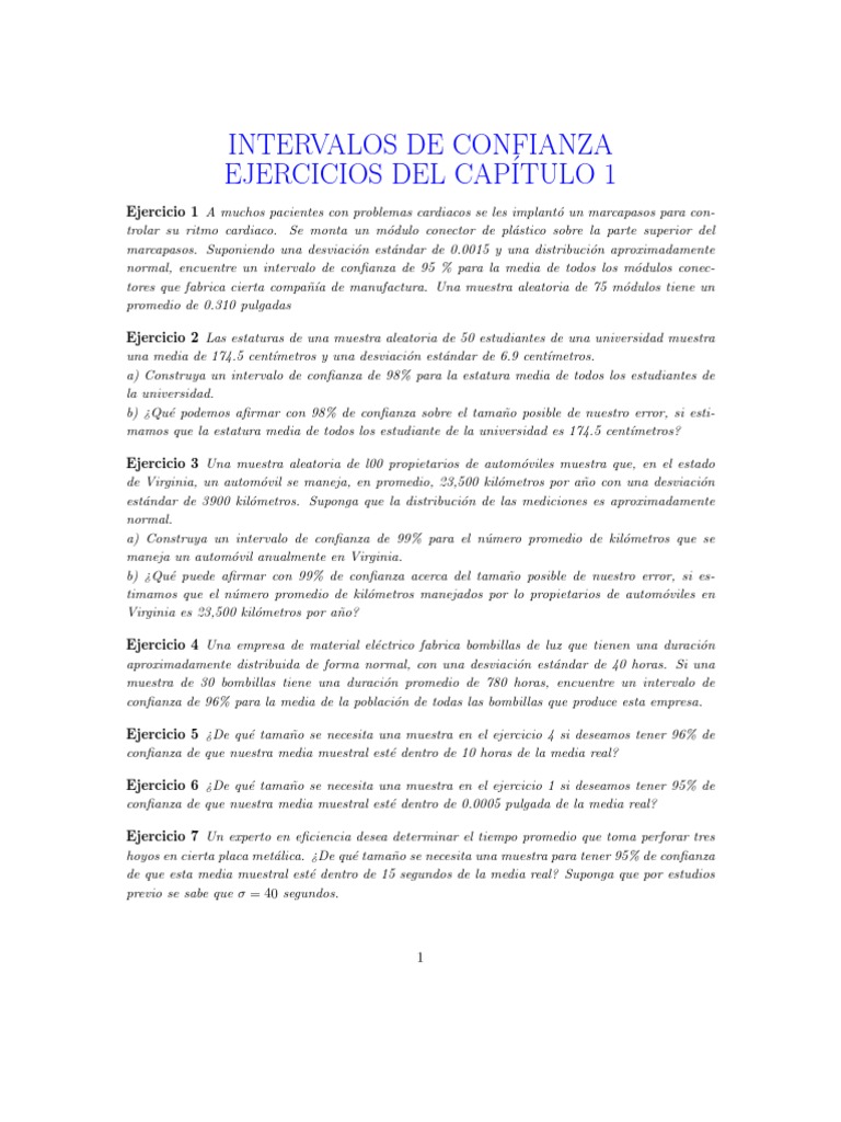Ejercicios - Intervalos de Confianza | Descargar gratis PDF | Intervalo de confianza ...