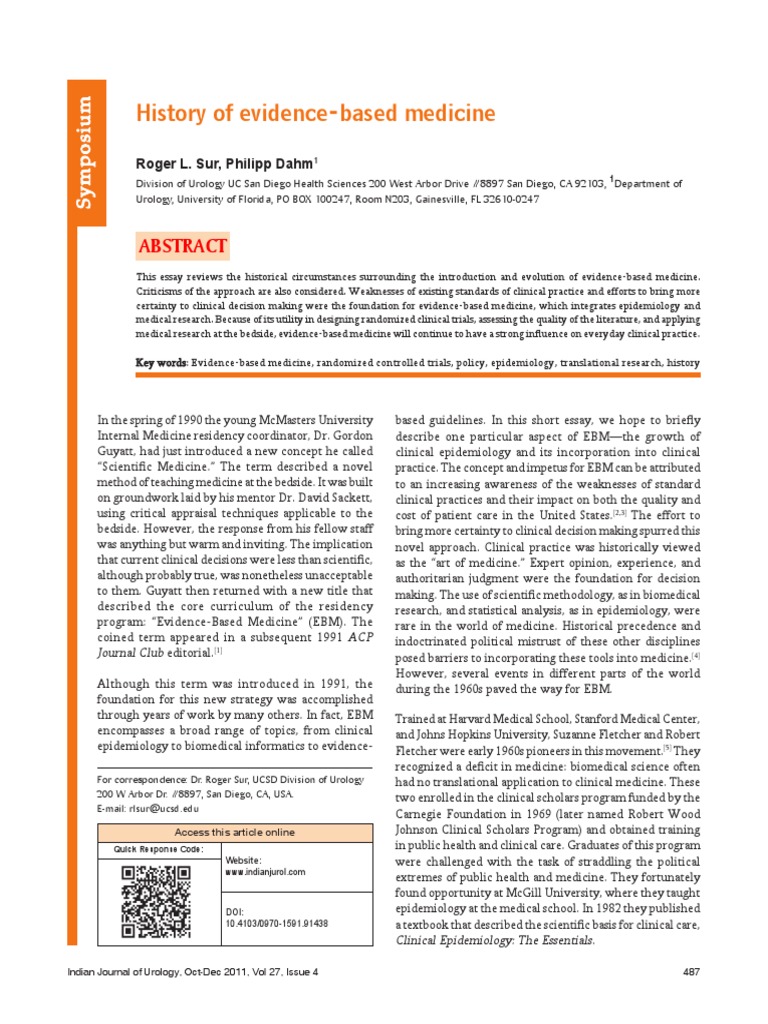 History of Evidence-Based Medicine: Roger L. Sur, Philipp Dahm | PDF ...