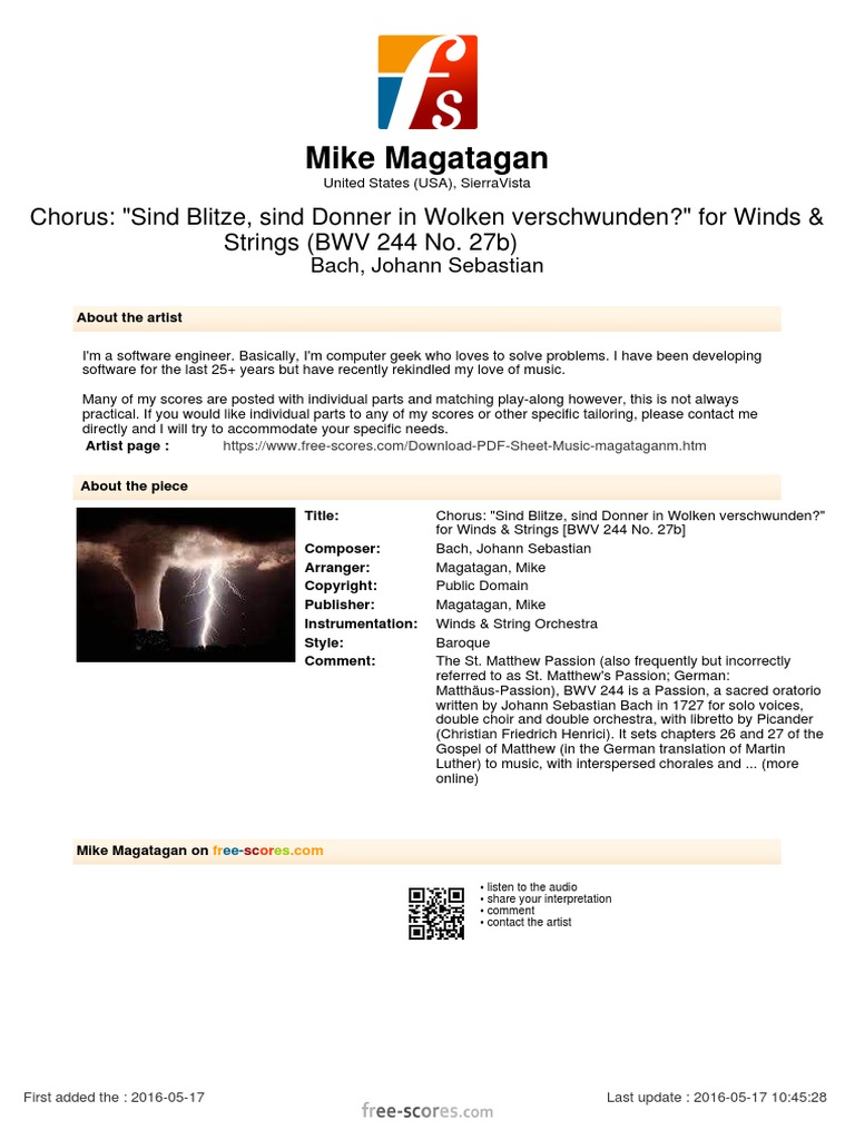 (Free Scores - Com) - Bach Johann Sebastian Chorus Sind Blitze Sind Donner Wolken Verschwunden ...