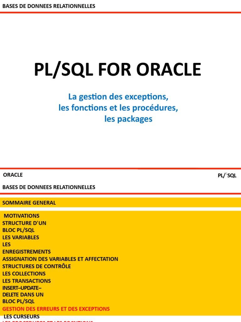 PL SQL Partie 3 Exception-Proc Func Pack V2 | PDF | PL/SQL | SQL