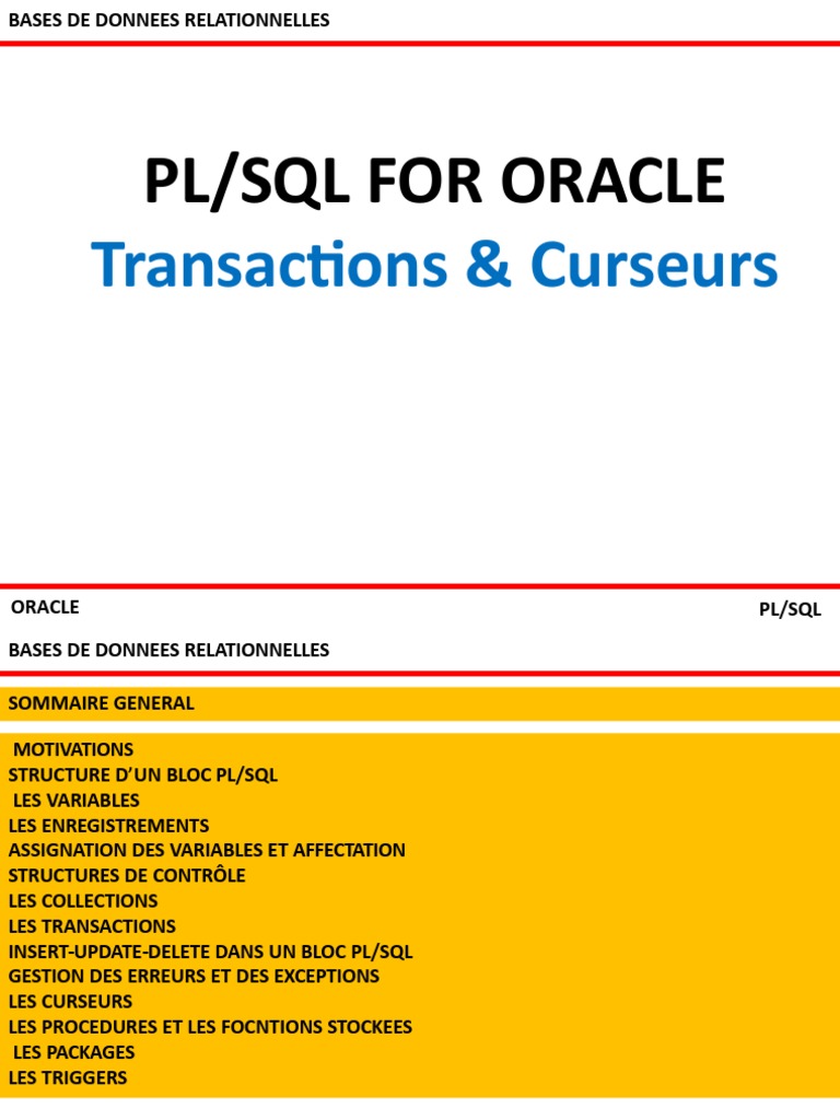 PL/SQL : Gestion des Transactions Oracle | PDF | SQL | PL/SQL