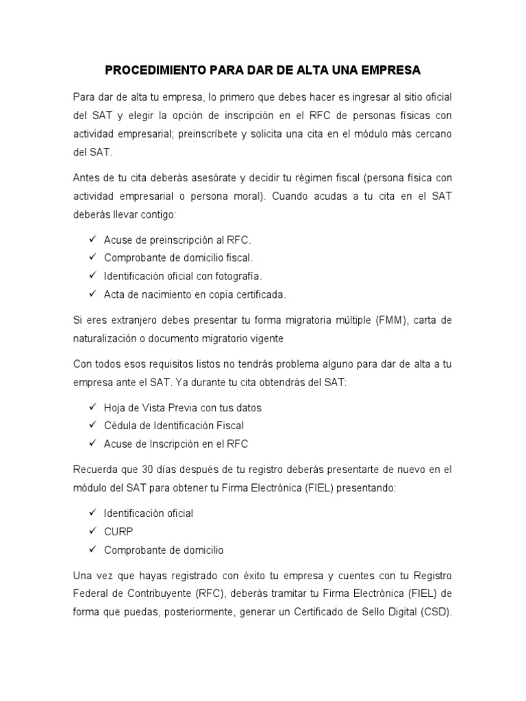 Guía para Registrar tu Empresa en SAT | PDF