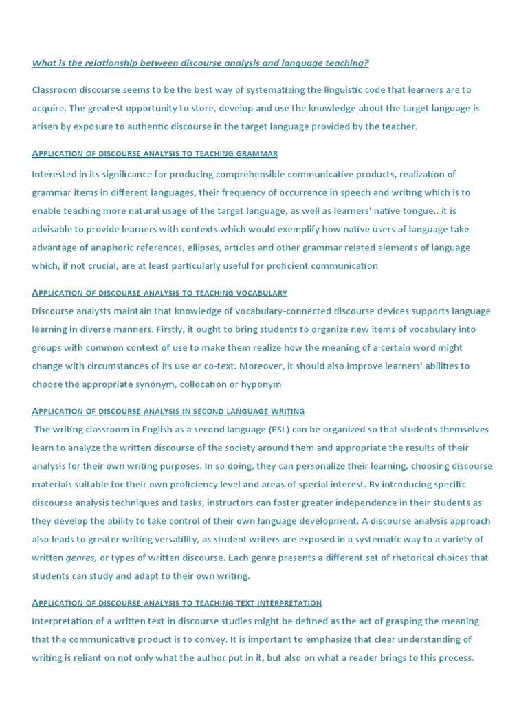 Discourse Analysis and Language Teaching | PDF | Second Language | Discourse