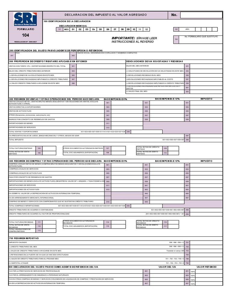 Formulario 104 | PDF | Impuesto al valor agregado | Ley Pública