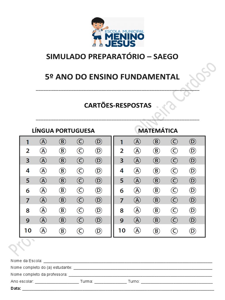Gabarito Simulado Preparatório SAEGO | PDF
