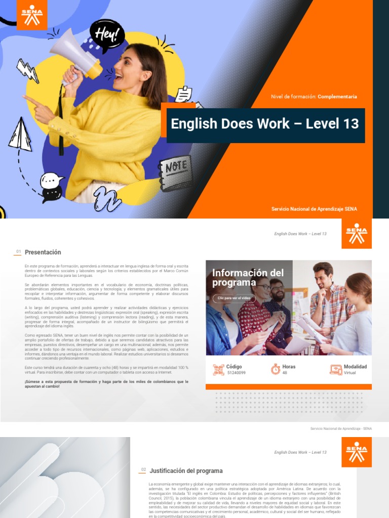 Informacion - Del - Programa ENGLISH DOES WORK LEVEL 13 SENA | PDF