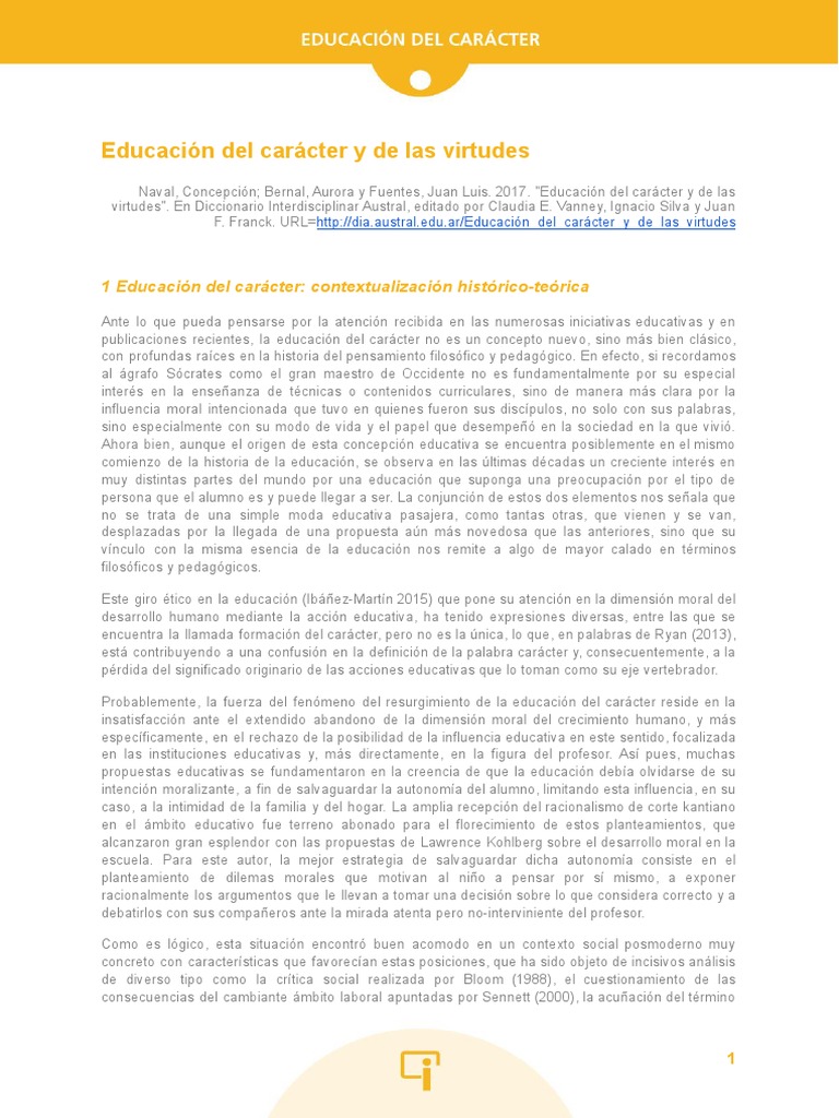 Educación del carácter y de las virtudes | PDF