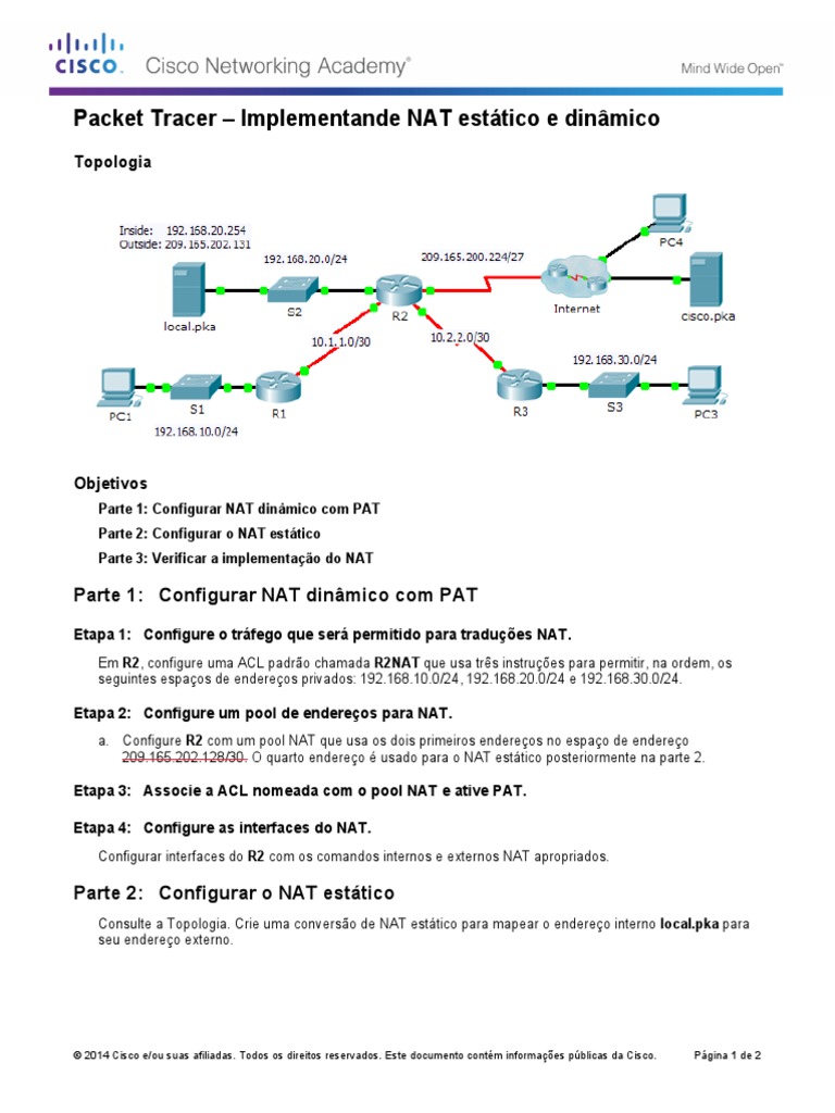 Atividade - 5 - Packet Tracer - Implementing Static and Dynamic NAT ...