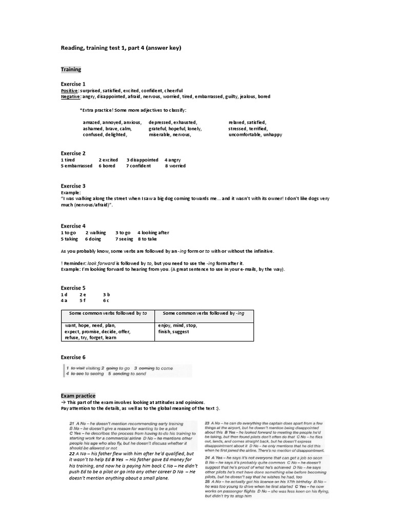 Reading, Training Test 1, Part 4 (Answer Key) | PDF