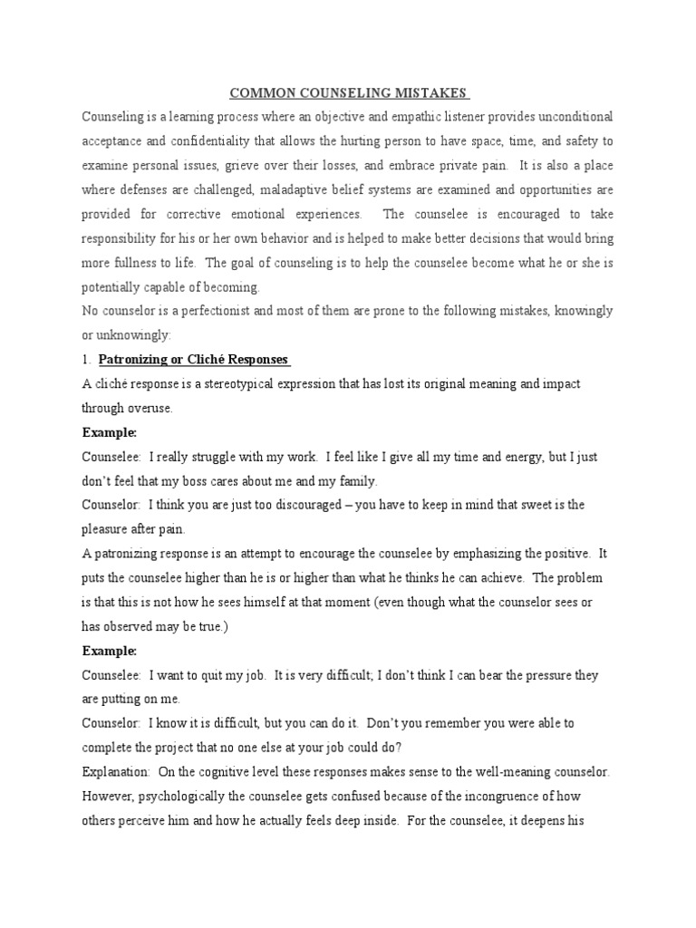 COMMON COUNSELING MISTAKES | PDF | Psychotherapy | Emotions