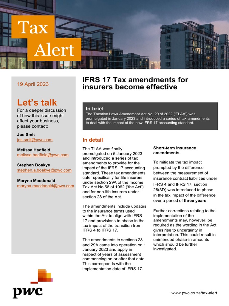 Tax Alert Ifrs 17 Tax Amendments For Insurers Become Effective | PDF ...