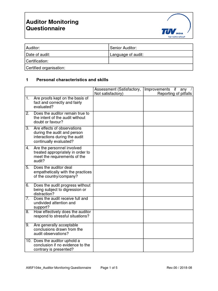A95F104e - Auditor Monitoring Questionnaire | PDF