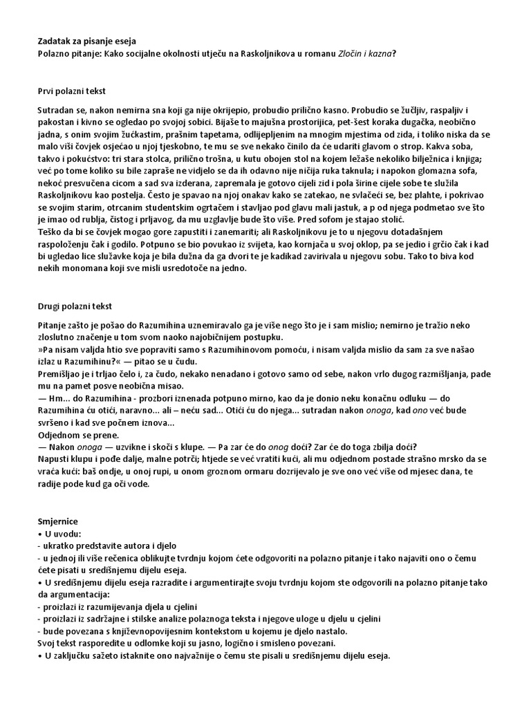 Zločin I Kazna Esejski Zadatak | PDF